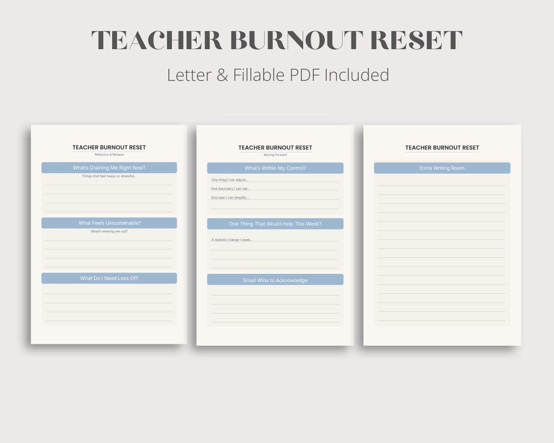 Teacher Burnout Reset Worksheet, Fillable PDF Journal Prompts, A4 A5 ...