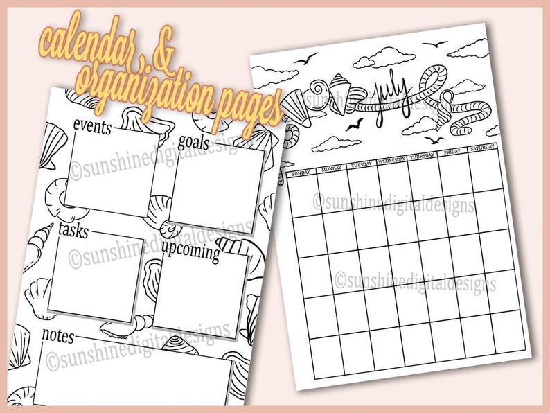 July Monthly Printable Bullet Journal Pages | Beach Theme | Premade ...