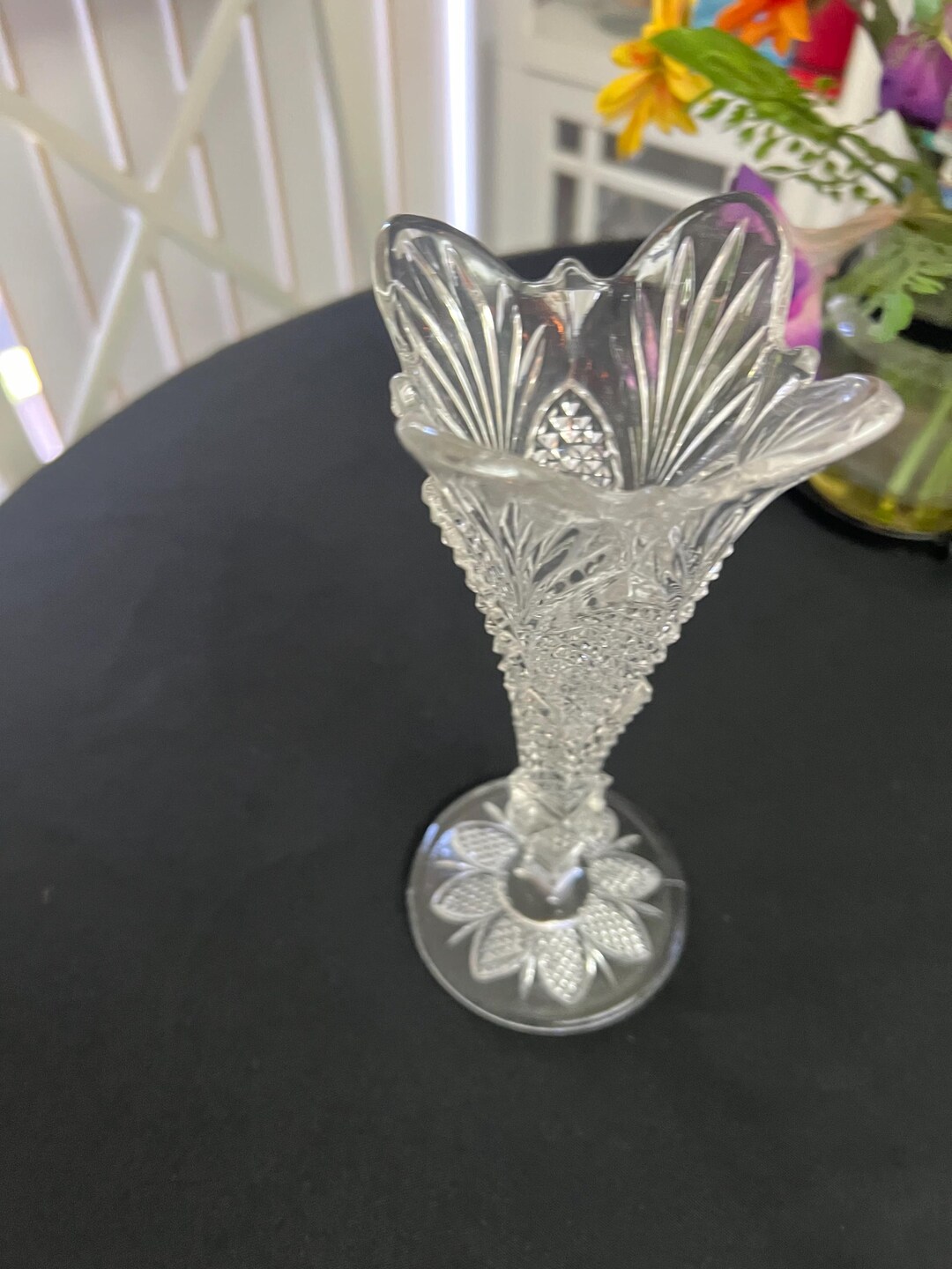 Early American Pattern Diamond Cut (EAPG) Clear Glass Fluted Vase - Etsy