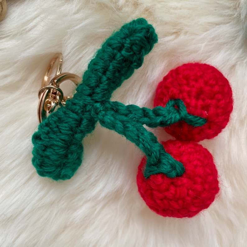 Handmade Crochet Cherry Keychain – Cute Amigurumi Charm, Kawaii ...