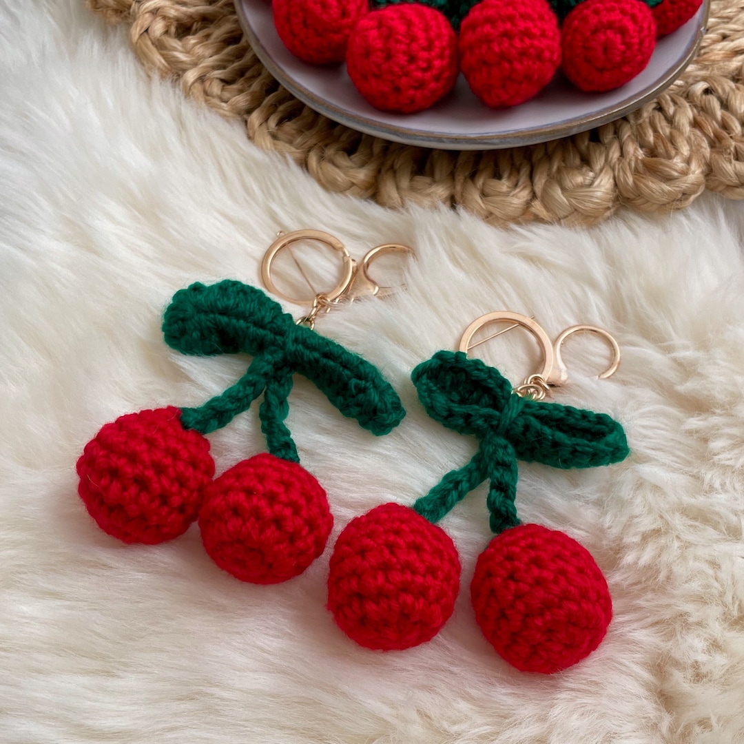 Handmade Crochet Cherry Keychain – Cute Amigurumi Charm, Kawaii ...