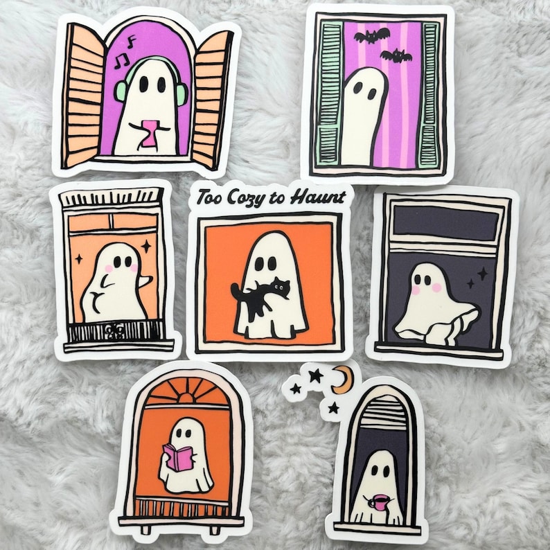 7pc Sticker Pack Retro Groovy Stickers - Halloween Window Ghosts - Etsy
