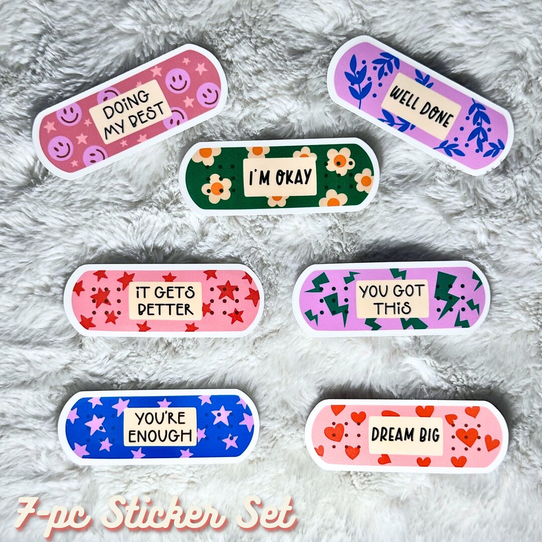 7pc Sticker Pack Retro Groovy Stickers Positivity Band-aid Affirmations ...