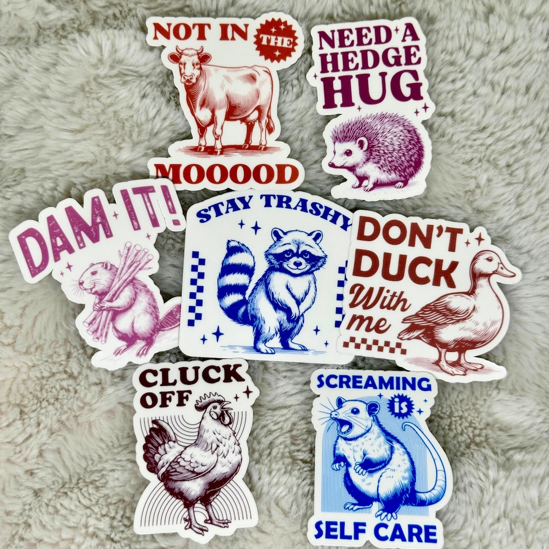 Funny Animal Pun Stickers – 7pc Retro Groovy Sticker Pack | Cute Die ...