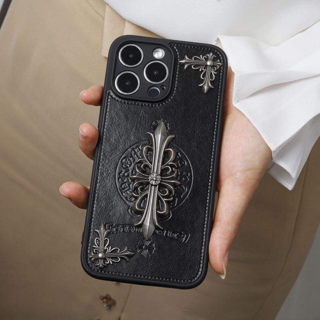Chrome Hearts Style Gothic Cross iPhone Case, Luxury Cellphone Cover ...