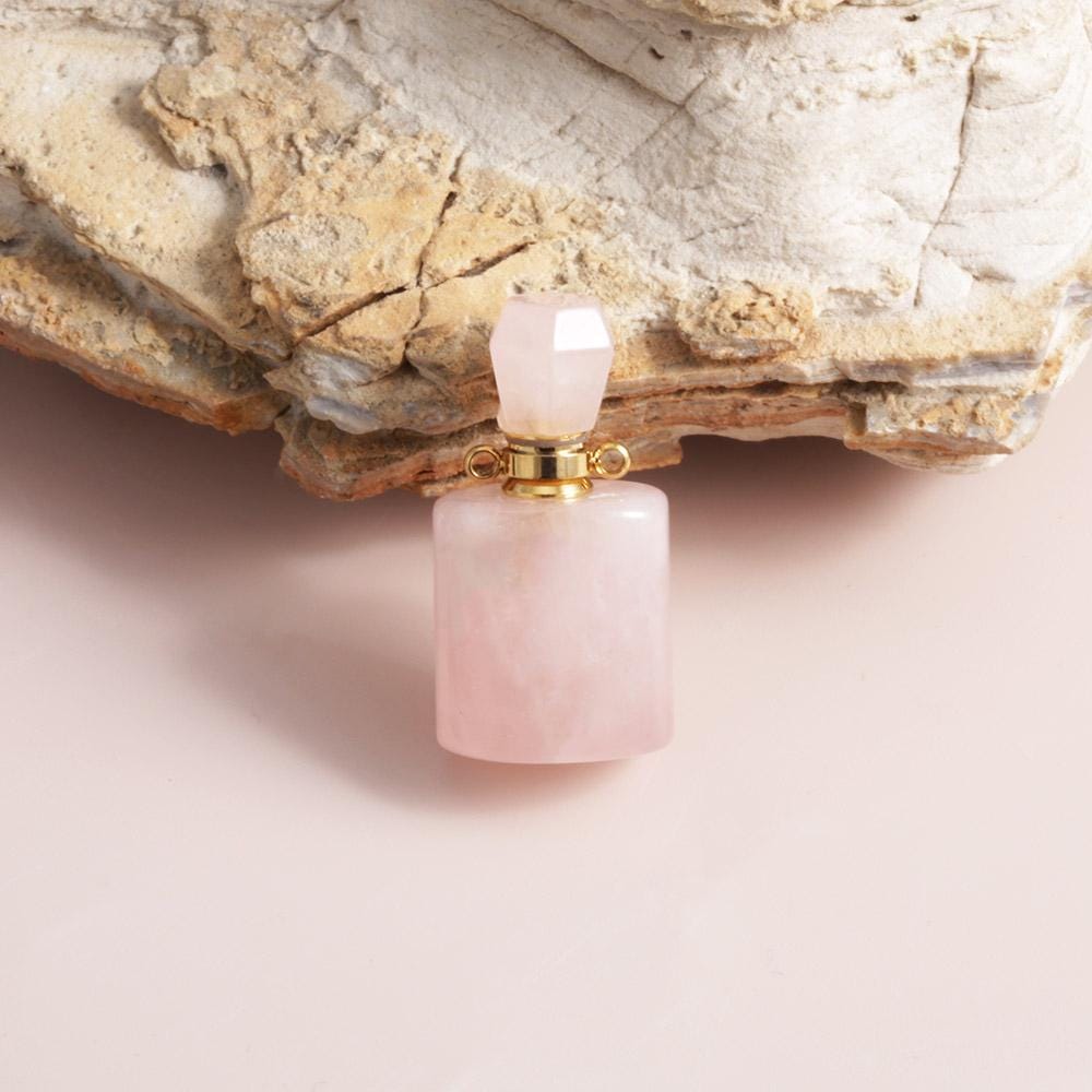 18K Gold Filled Natural Quartz Gemstone Perfume Bottle Pendant Charms ...