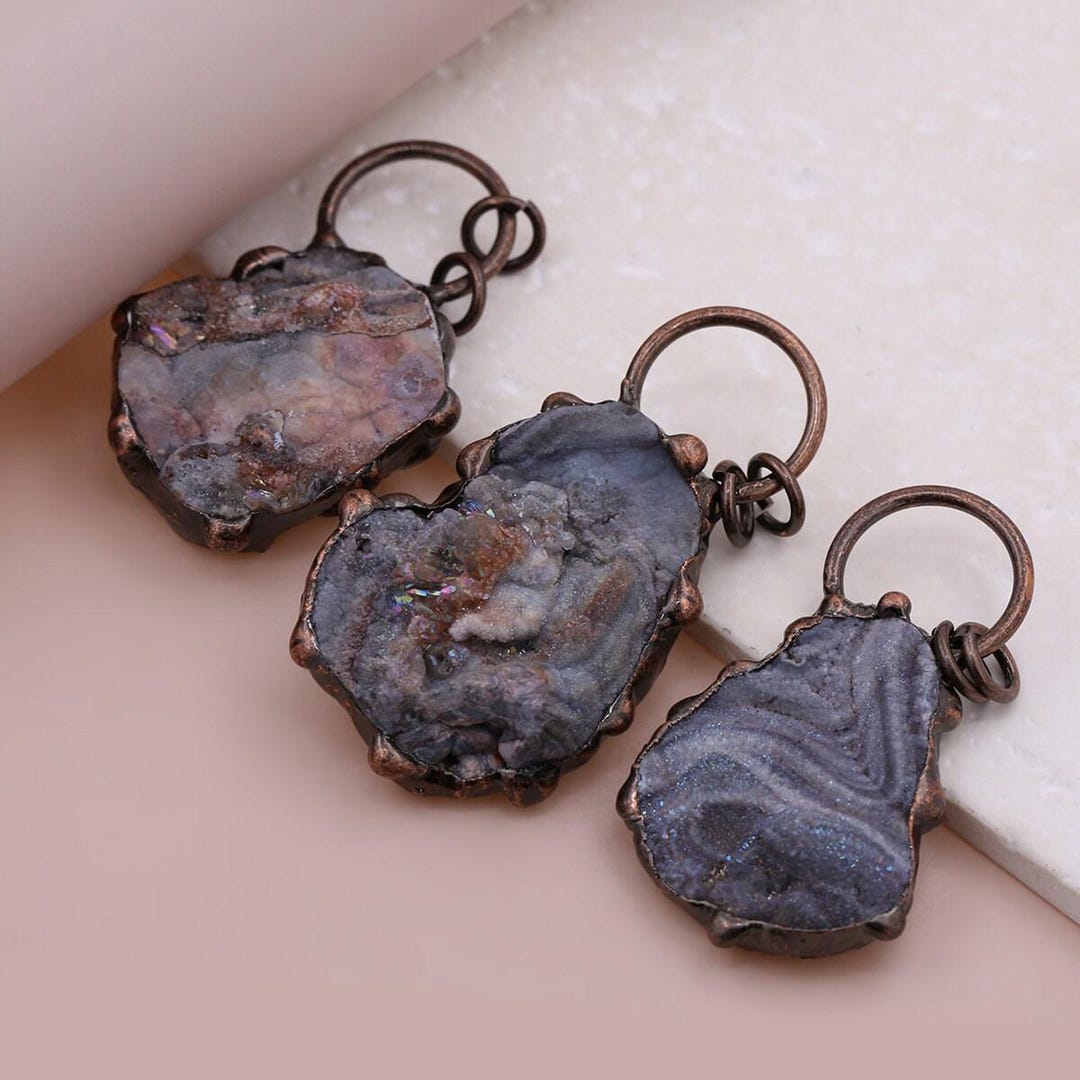 Natural Ghost Face Agate Pendant, Antique Bronze Soldered Natural ...