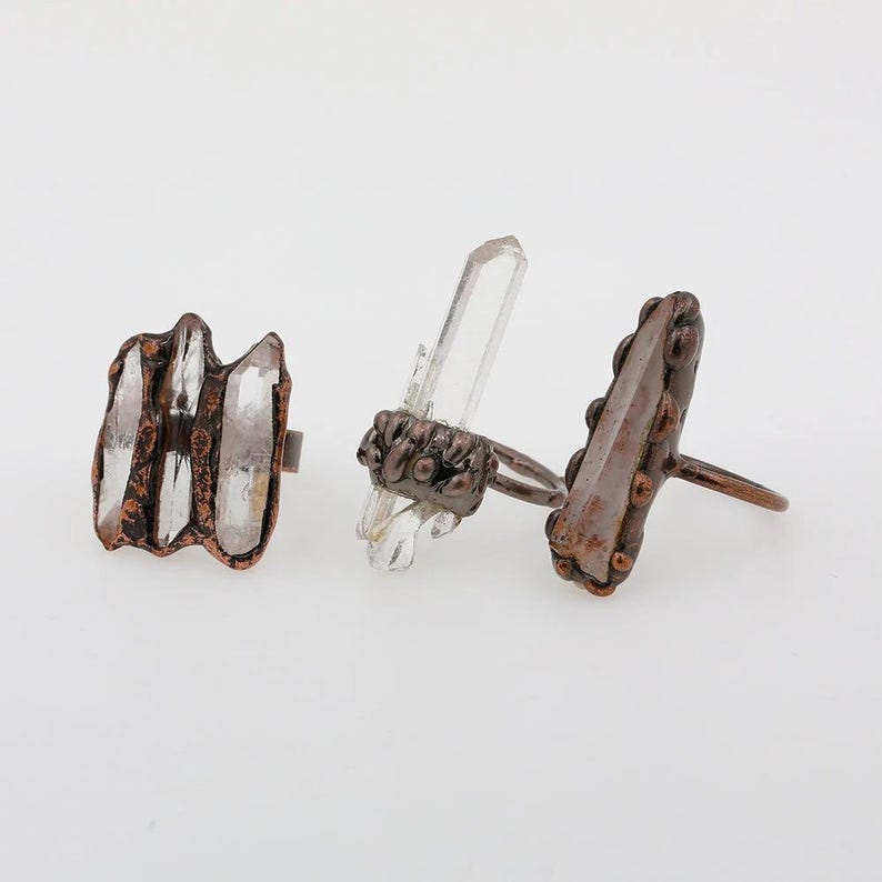Gemstone Ring,antique Copper Solder Natural Crystal Column Rings ...