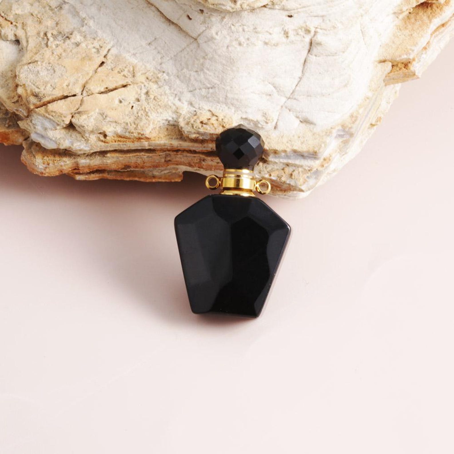 18K Gold Plated Natural Crystal Quartz Gemstone Perfume Bottle Pendant ...