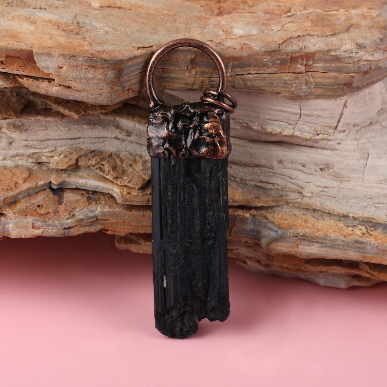 Antique Copper Solder Raw Natural Black Tourmaline Pendant,antique ...