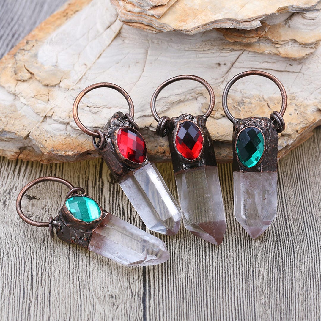 Clear Quartz Stick Point Pendants,welded Antique Copper Natural Quartz ...