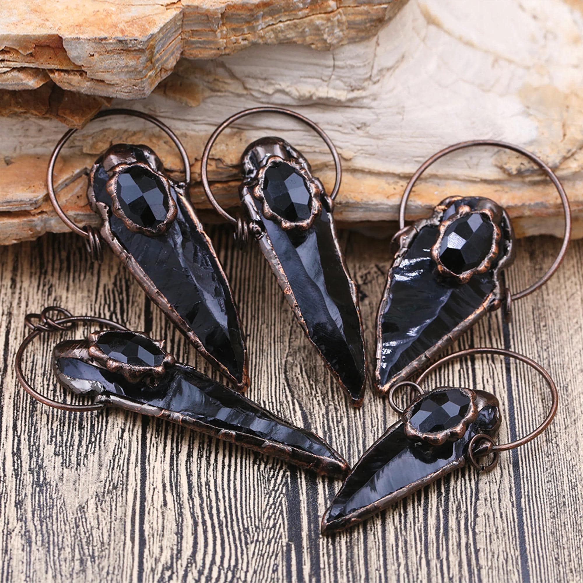 Antique Bronze Soldered Obsidian Arrow Pendant,large Raw Without ...