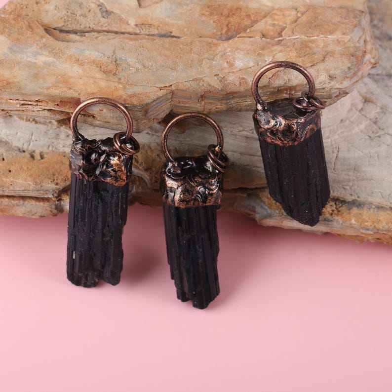 Antique Copper Solder Raw Natural Black Tourmaline Pendant,antique ...