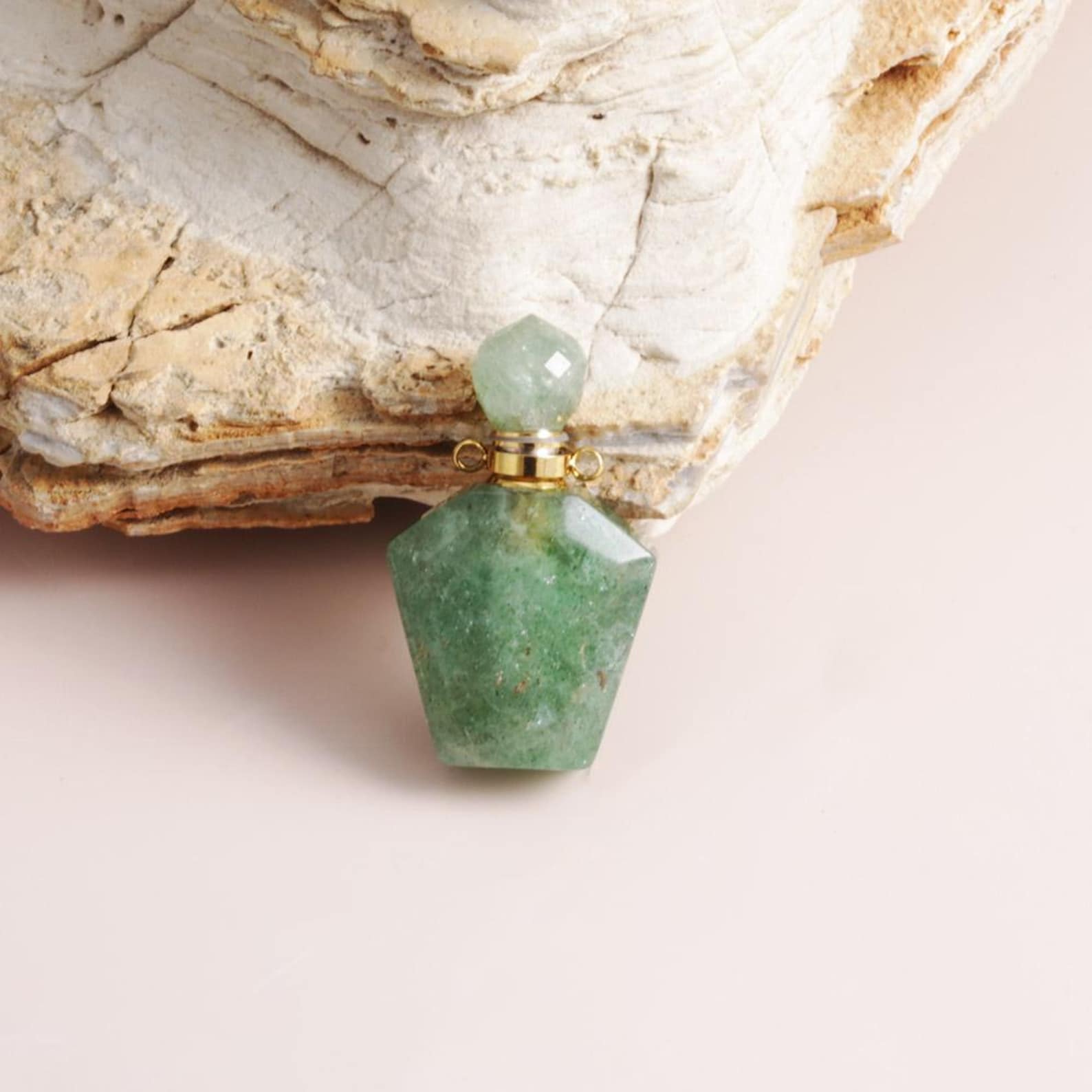 18K Gold Plated Natural Crystal Quartz Gemstone Perfume Bottle Pendant ...