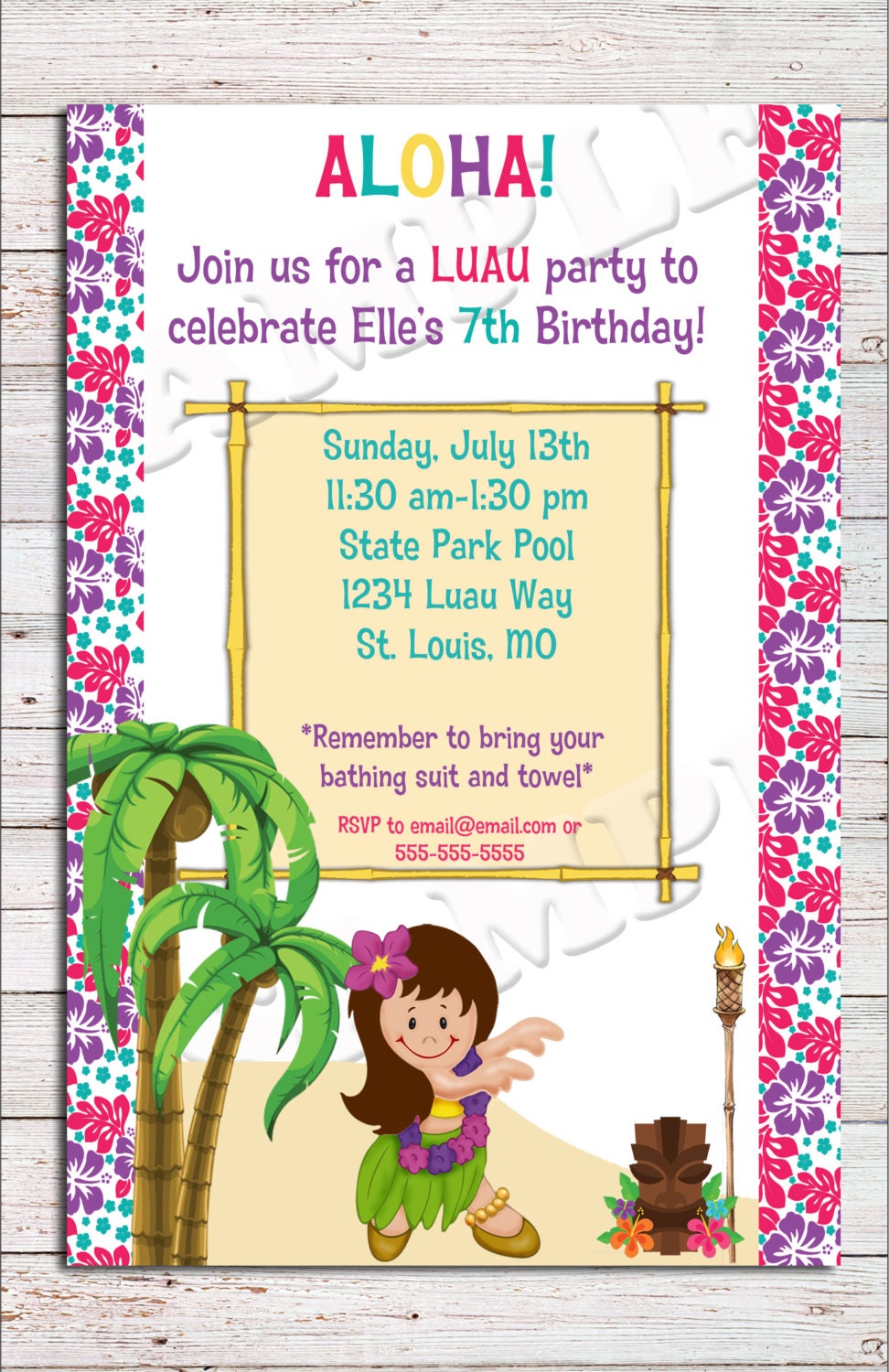Luau Party Invitation-printable - Etsy