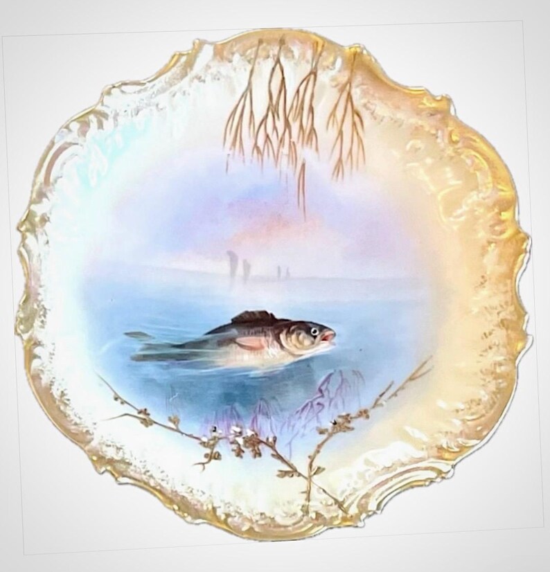 Antique LIMOGES FISH PLATES & 10 Piece Serving Set in Perfect Condition ...