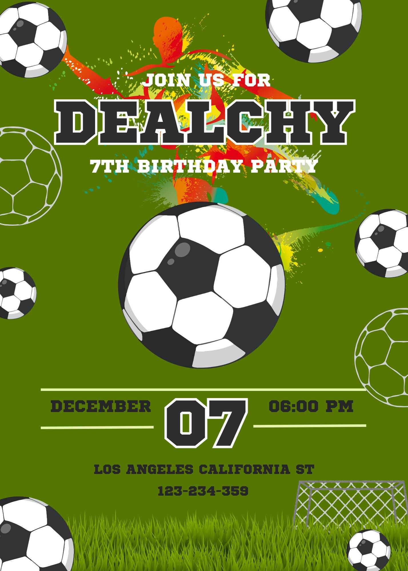 4pc Editable Soccer Birthday Invitation Football Invitation Template ...