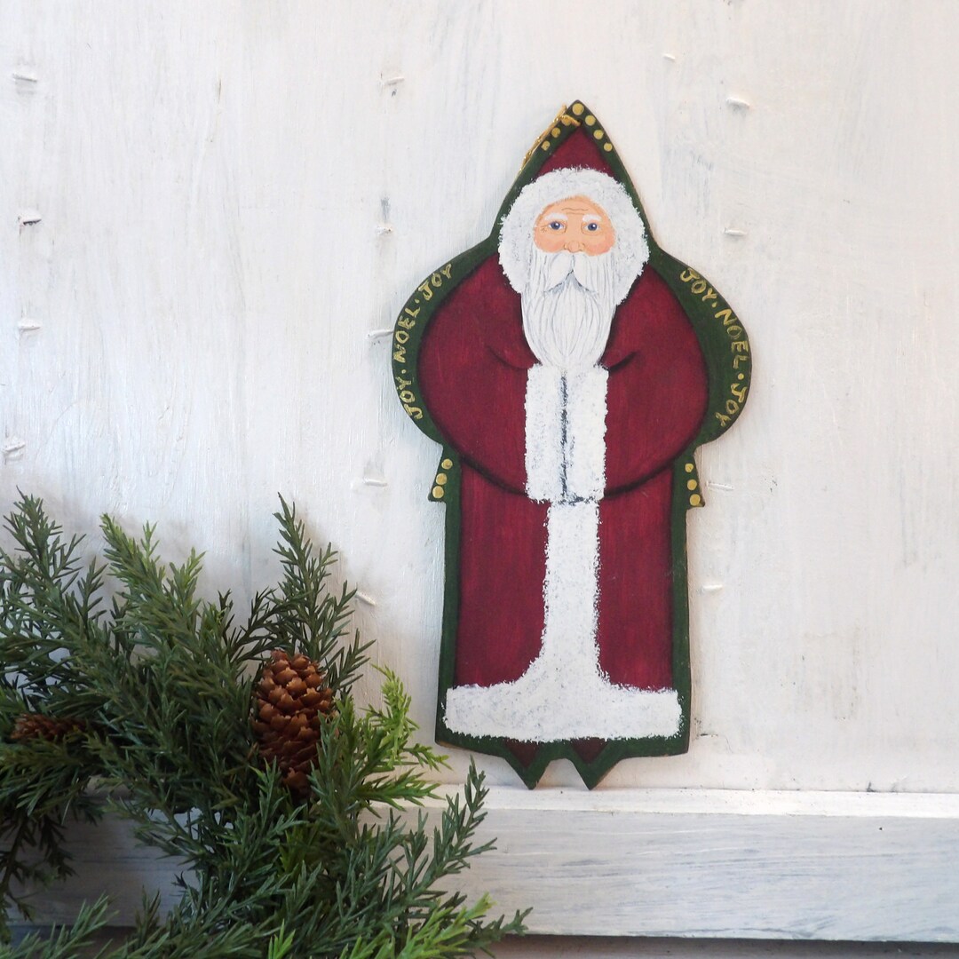 Handmade Wooden Santa Ornament ,burgundy Belsnickel Father Christmas ...