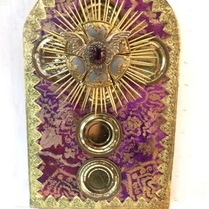 Mixed Media Assemblage Art Cross , Purple Plum Gold Religious Art ...