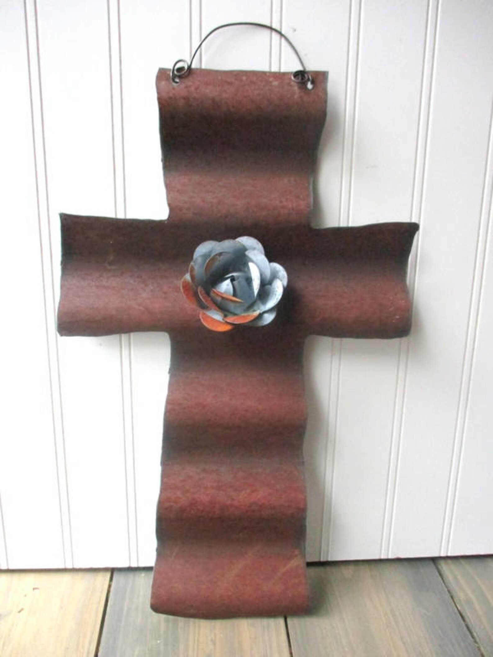 Reversible corrugated tin cross rusty and galvanized with | Etsy