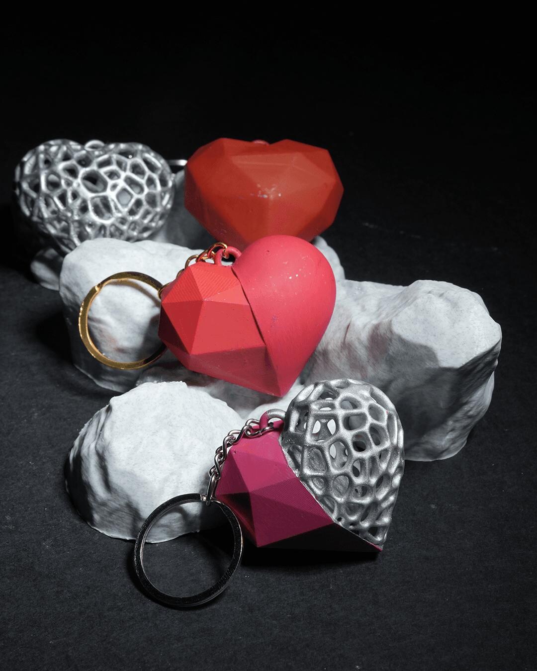 Heart Shaped Keychains 3D Printed Geometric Heart Keychains Unique ...