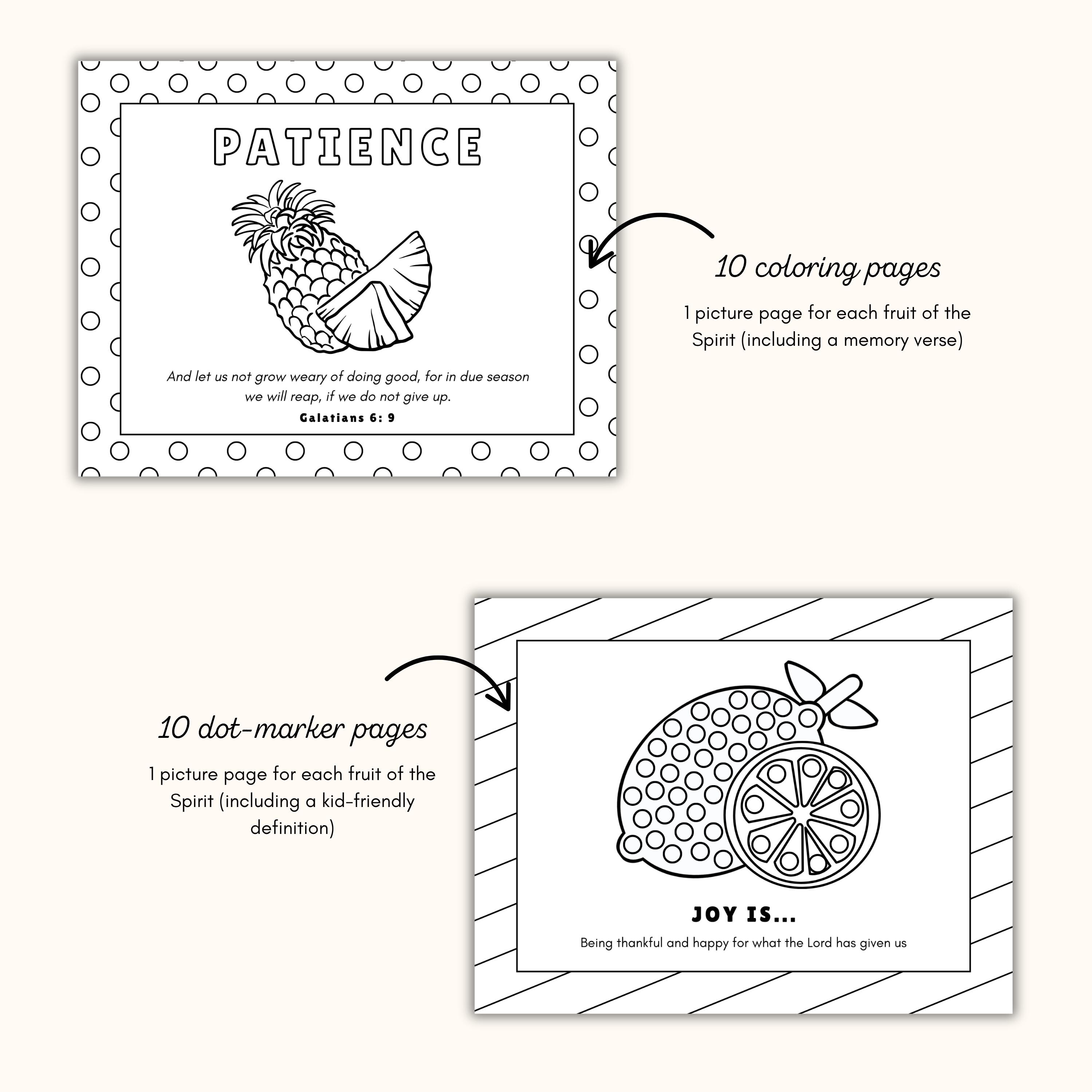 Fruit of the Spirit Coloring Pages + Dot Marker Set (printable) - Etsy