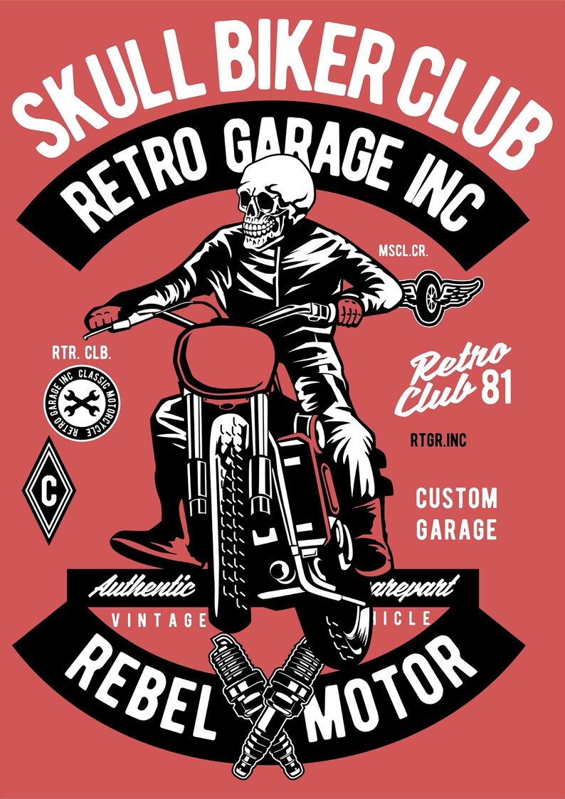 Skull Biker Club PNG, Motorcycle Gang Digital Art, Digital Download ...