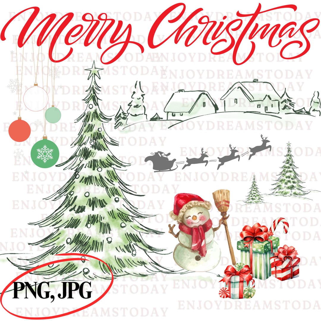 Merry Christmas Digital PNG JPG| Christmas Holiday Digital Design ...