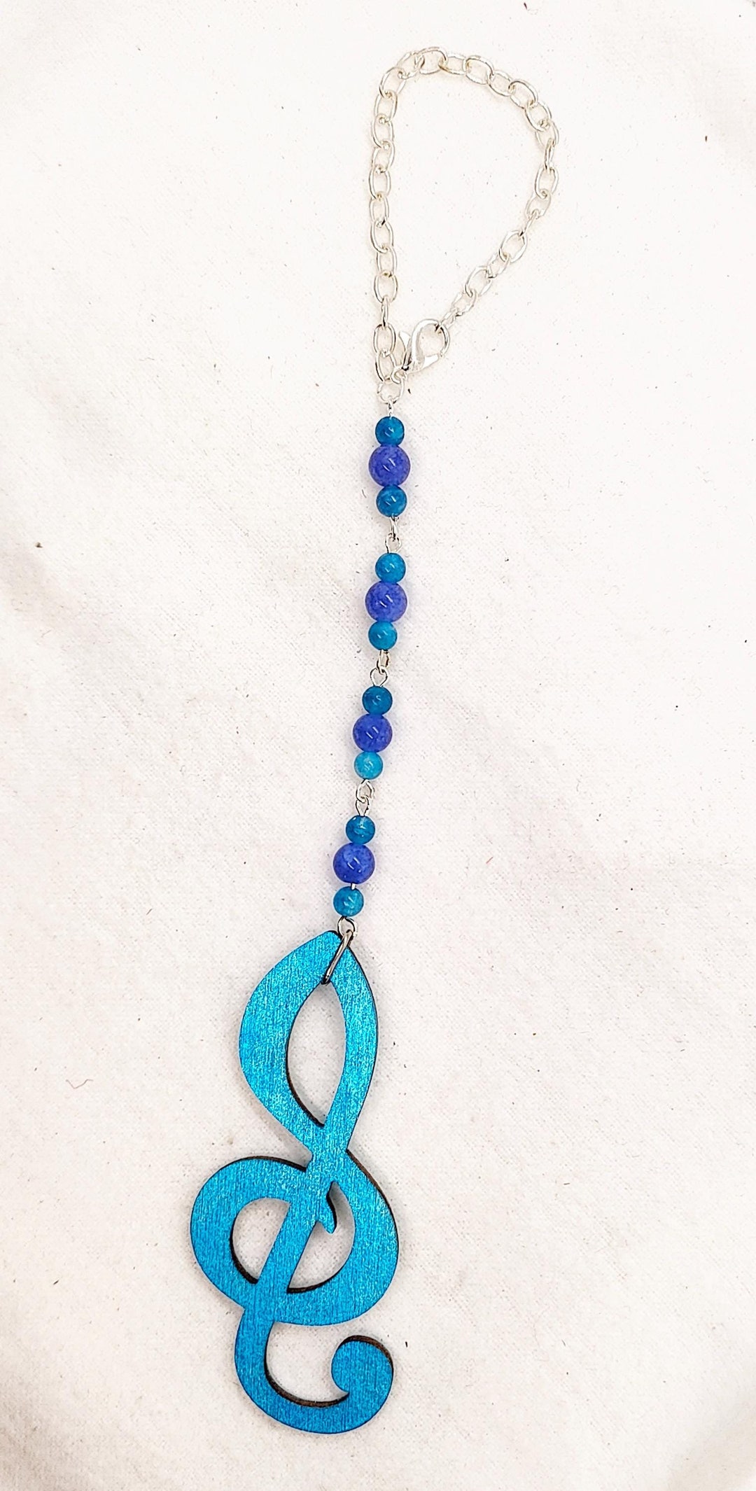 Wooden Music Treble Clef and Blue Kyanite Gemstone Rear View Mirror Car ...
