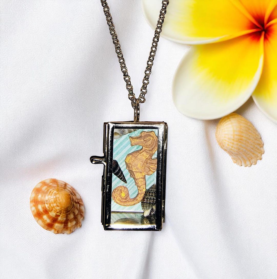 Summer Sea Horse Shadowbox Necklace, Summer Jewelry, Beach Pendant ...