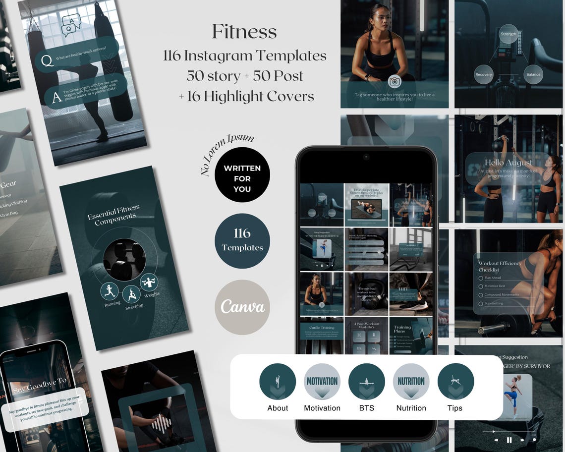 Personal Trainer Instagram Templates: Fitness IG Bundle (116 Post ...