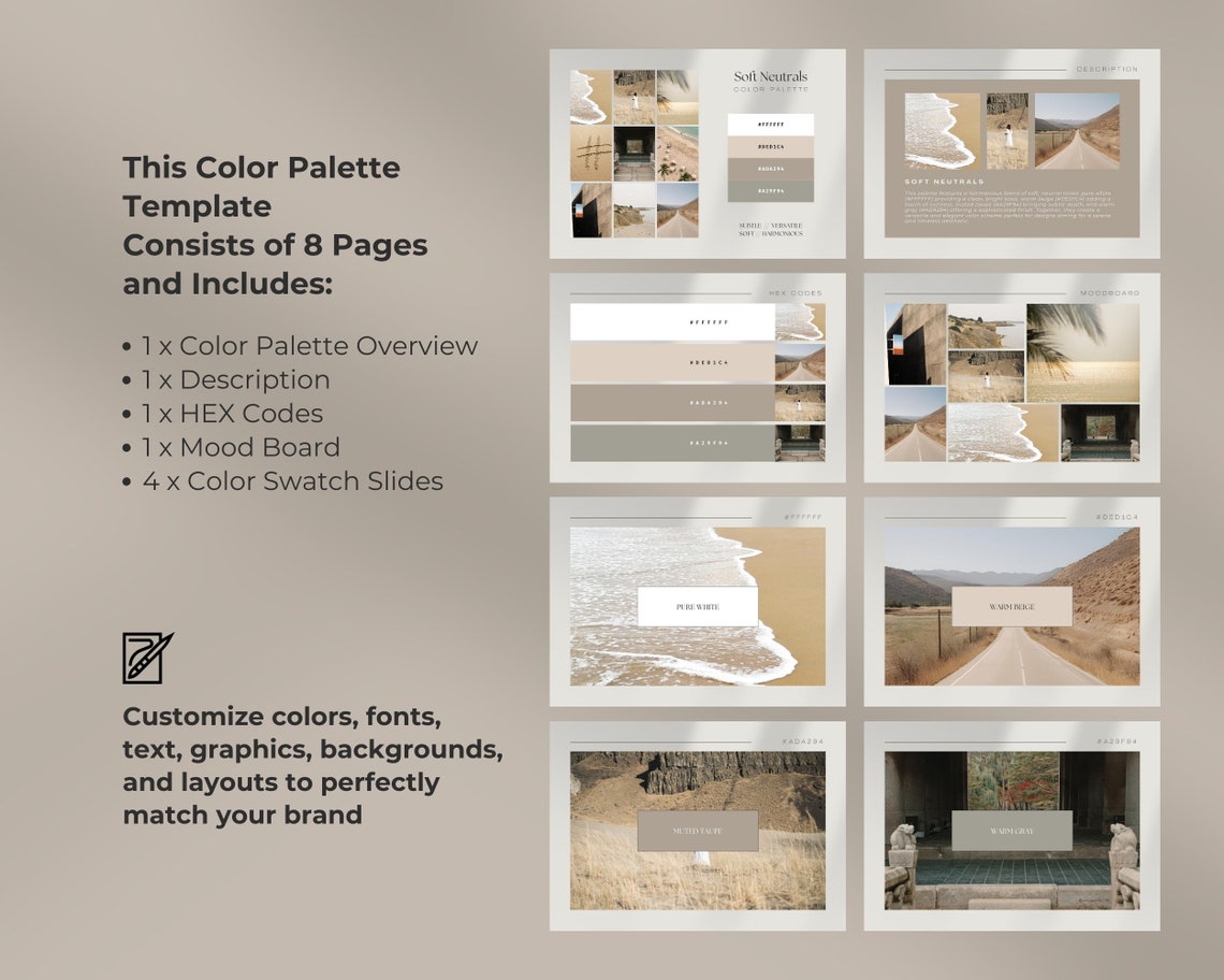 Neutral Color Palette: Modern Moodboard Template With Hex Codes ...
