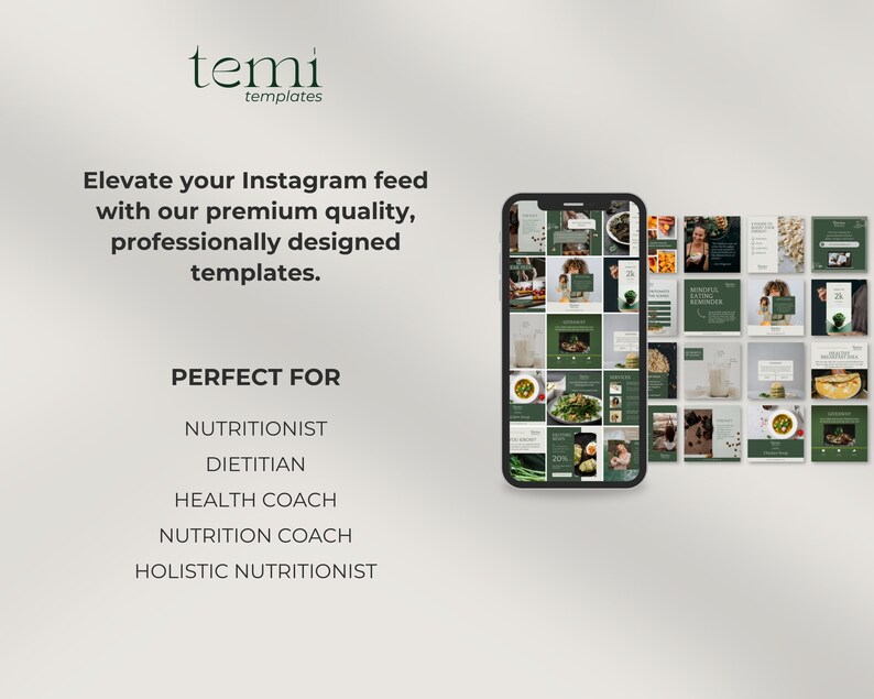 50 Nutritionist Instagram Post Templates: Green Wellness Canva - Etsy