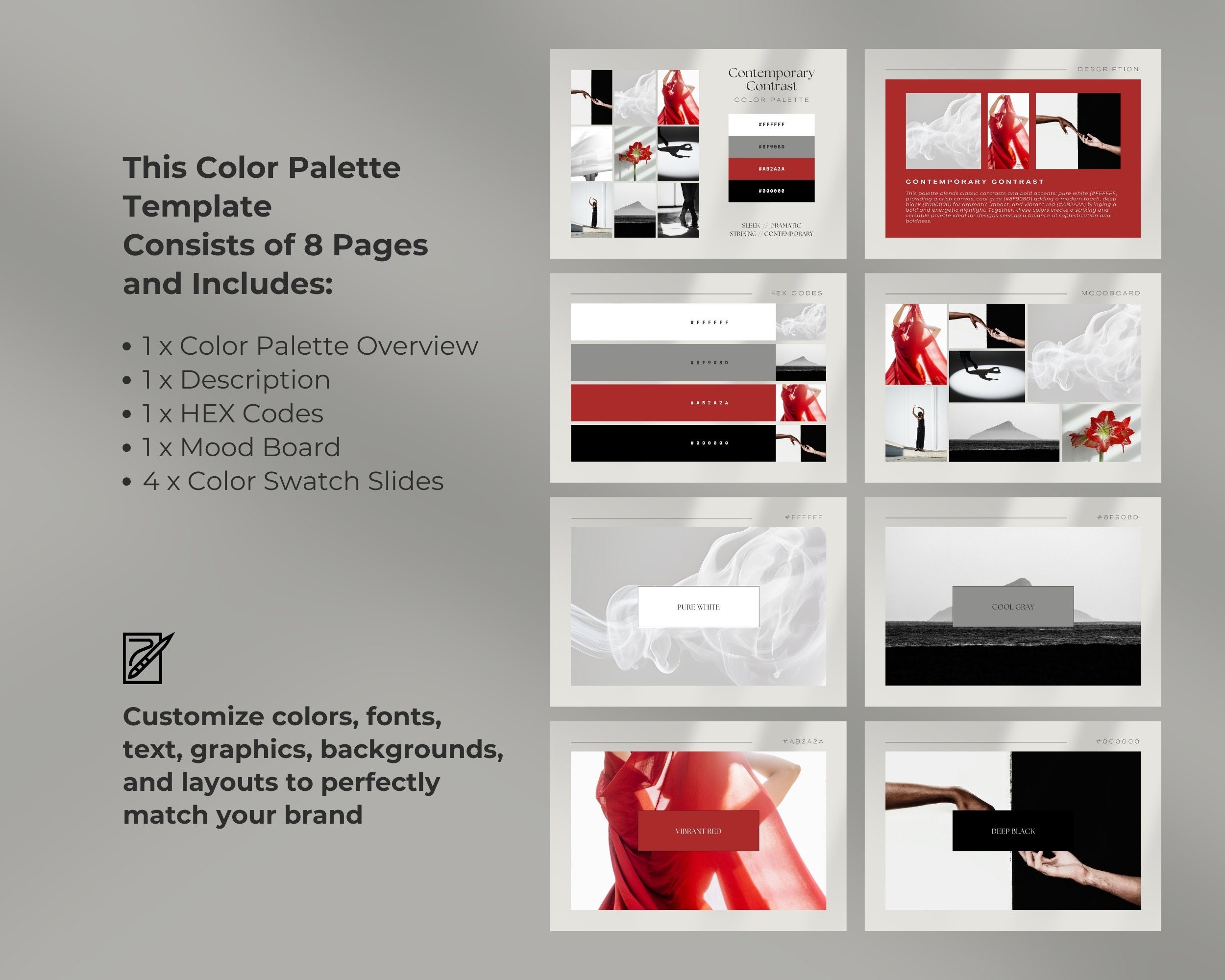 Red Color Palette Mood Board: Modern Branding Kit (digital Download) - Etsy