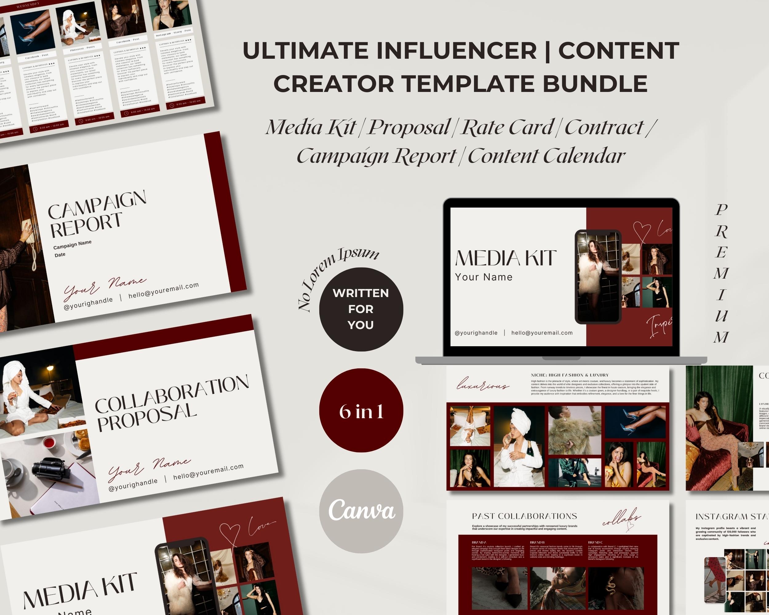 Ultimate Influencer & Content Creator Template Bundle | Essential Toolkit for Influencers Media ...