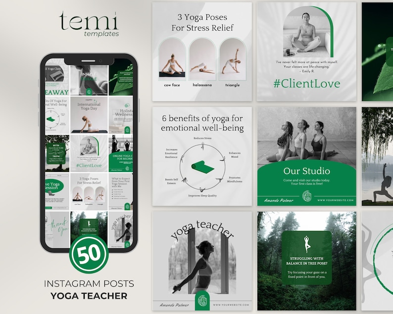 50 Ready-to-post Yoga Instagram Post Templates Canva Yoga Studio ...