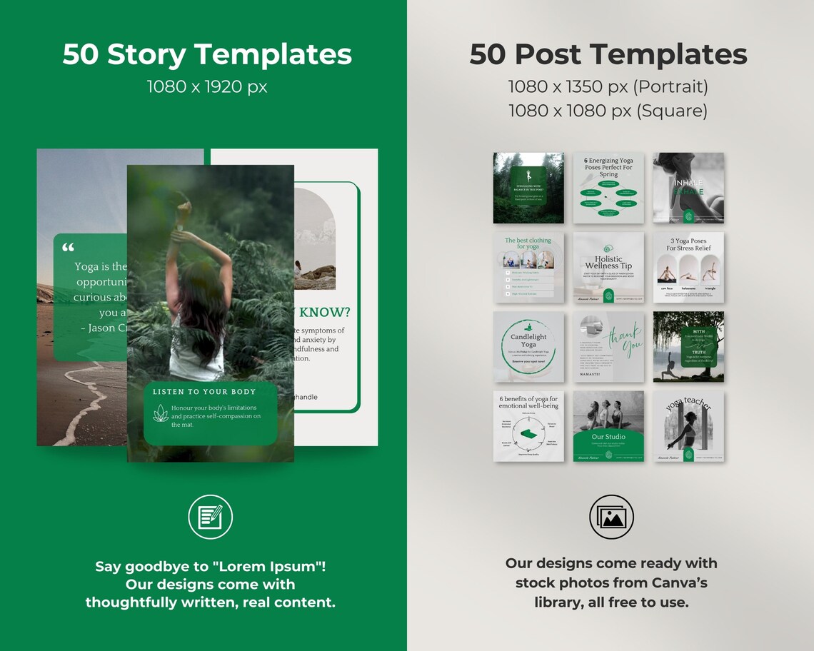 Yoga Instagram Templates: 100 Post & Story Templates (canva) - Etsy