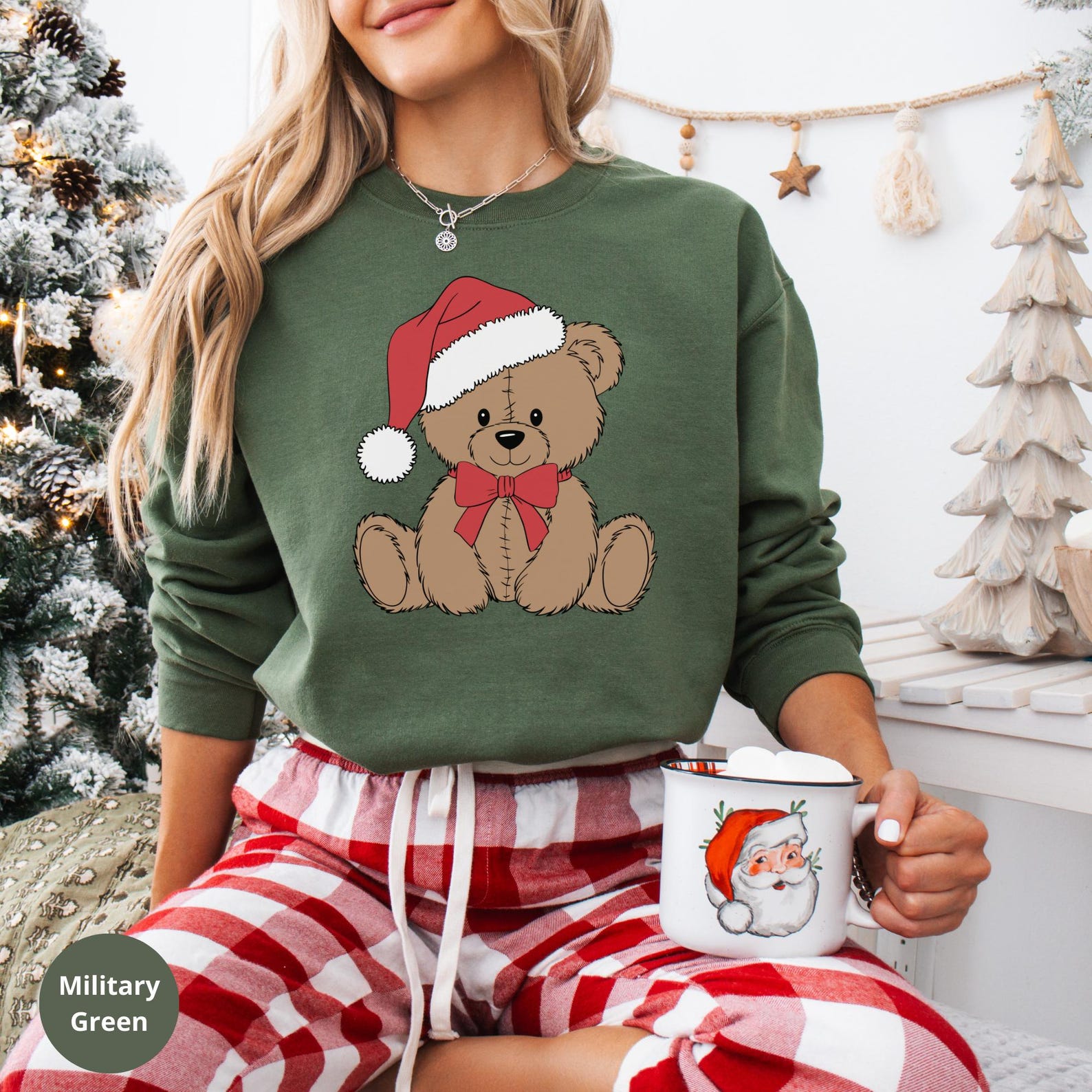 Teddy Bear Christmas Graphic Sweatshirt, Cute Christmas Crewneck ...