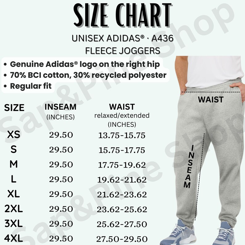 Digital Custom Adidas Unisex Fleece Joggers Size Chart, Adidas A436 ...