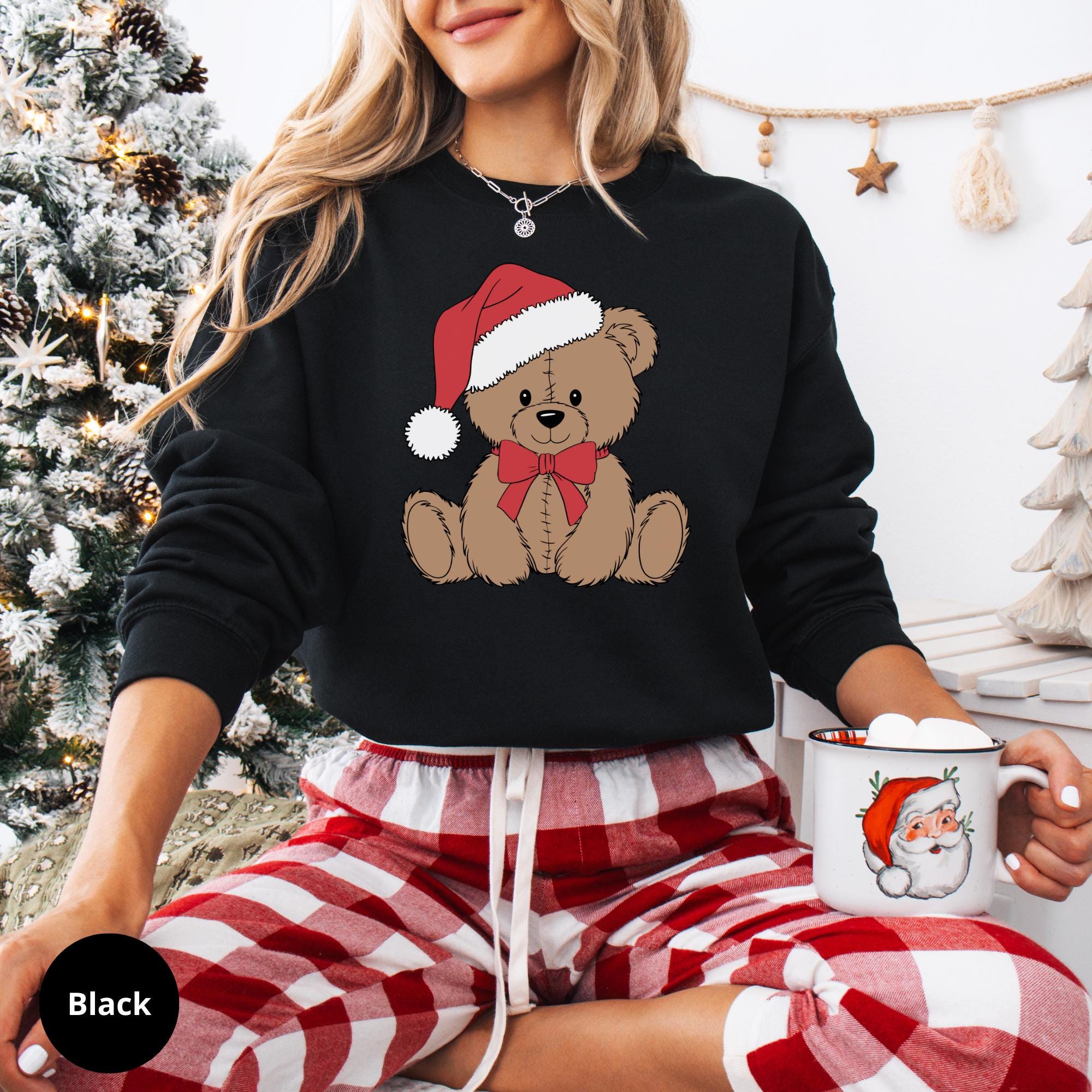 Teddy Bear Christmas Graphic Sweatshirt, Cute Christmas Crewneck ...