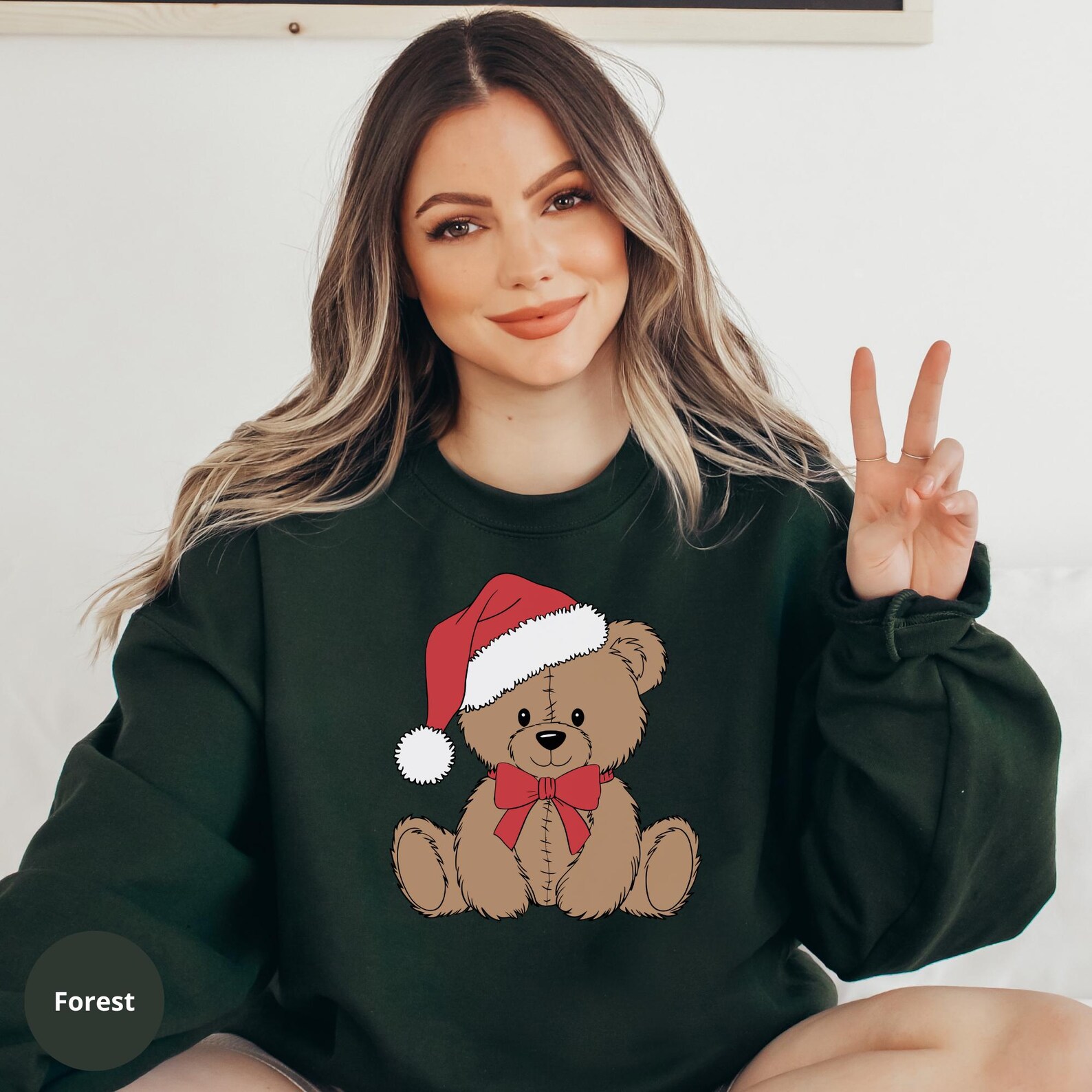 Teddy Bear Christmas Graphic Sweatshirt, Cute Christmas Crewneck ...