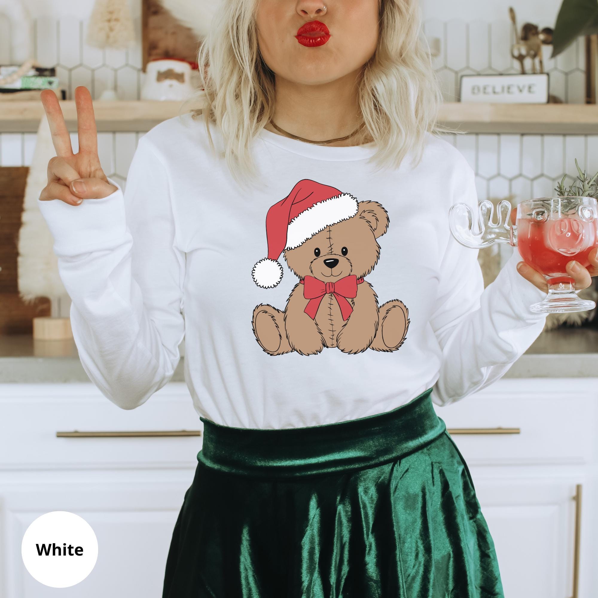 Teddy Bear Christmas Graphic Sweatshirt, Cute Christmas Crewneck ...