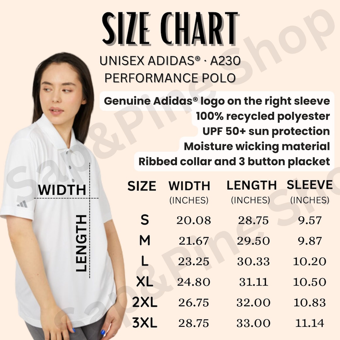 Tabla de tallas de polos de rendimiento unisex Adidas® personalizados ...