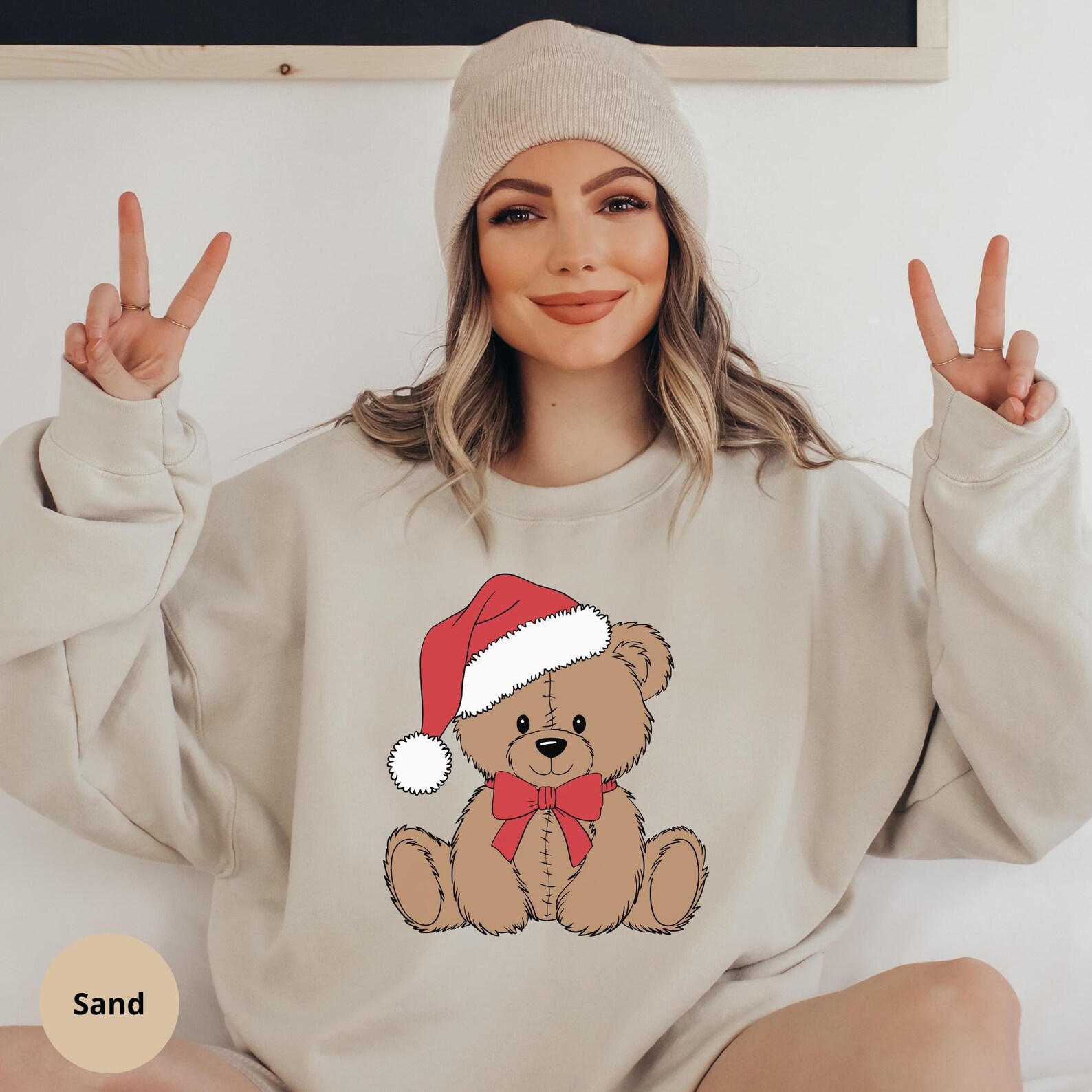 Teddy Bear Christmas Graphic Sweatshirt, Cute Christmas Crewneck ...