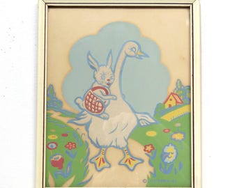 Vintage rabbit print | Etsy