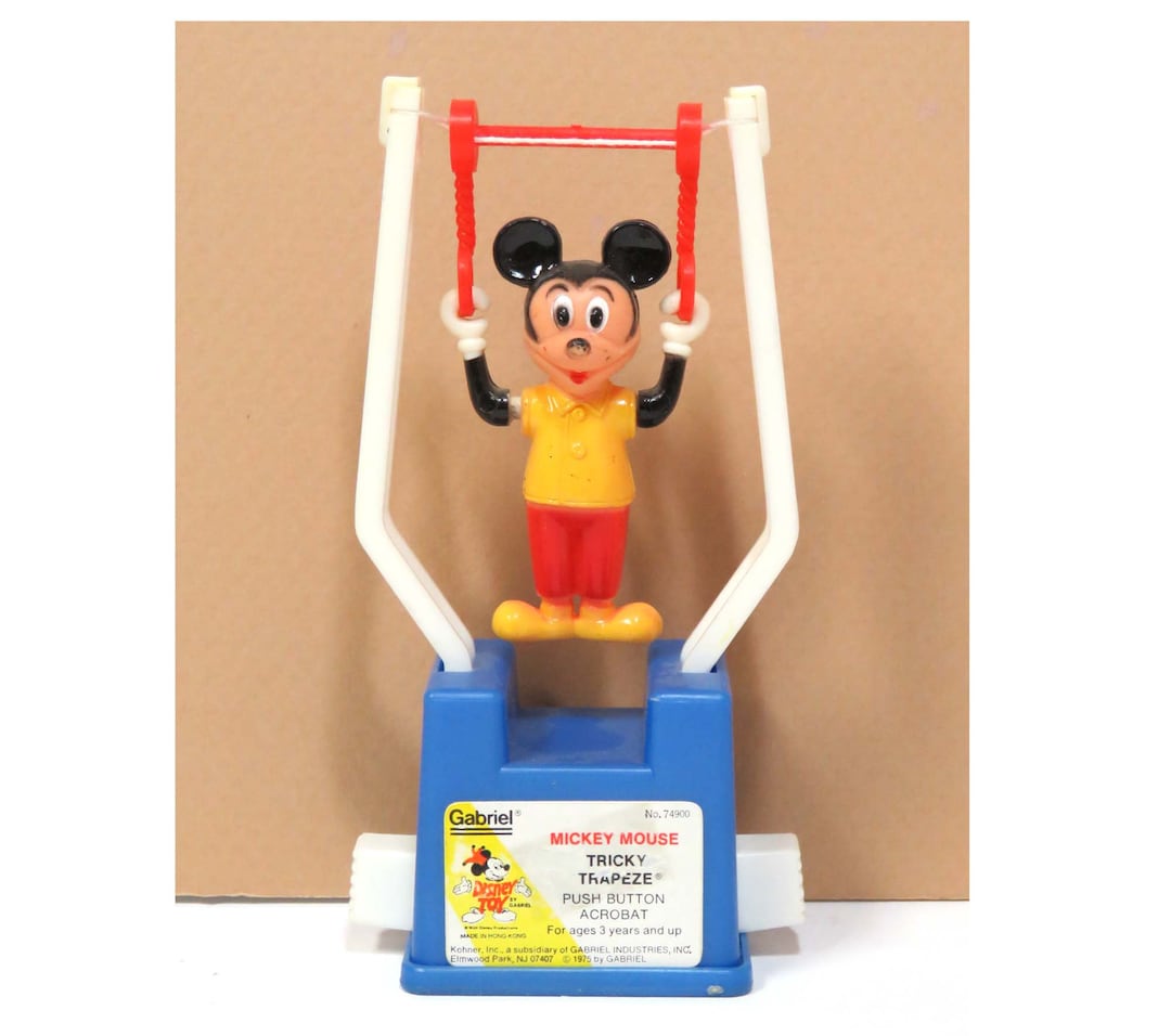 Disney Mickey Mouse Tricky Trapeze Push Button Acrobat/ 1975 Kohner ...