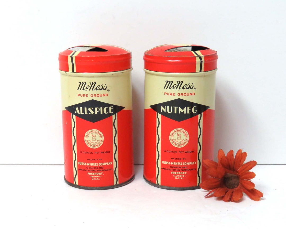 Vintage Mcness Spice Tin. Set of 2/ 3 Oz Nutmeg & Allspic/ Retro ...