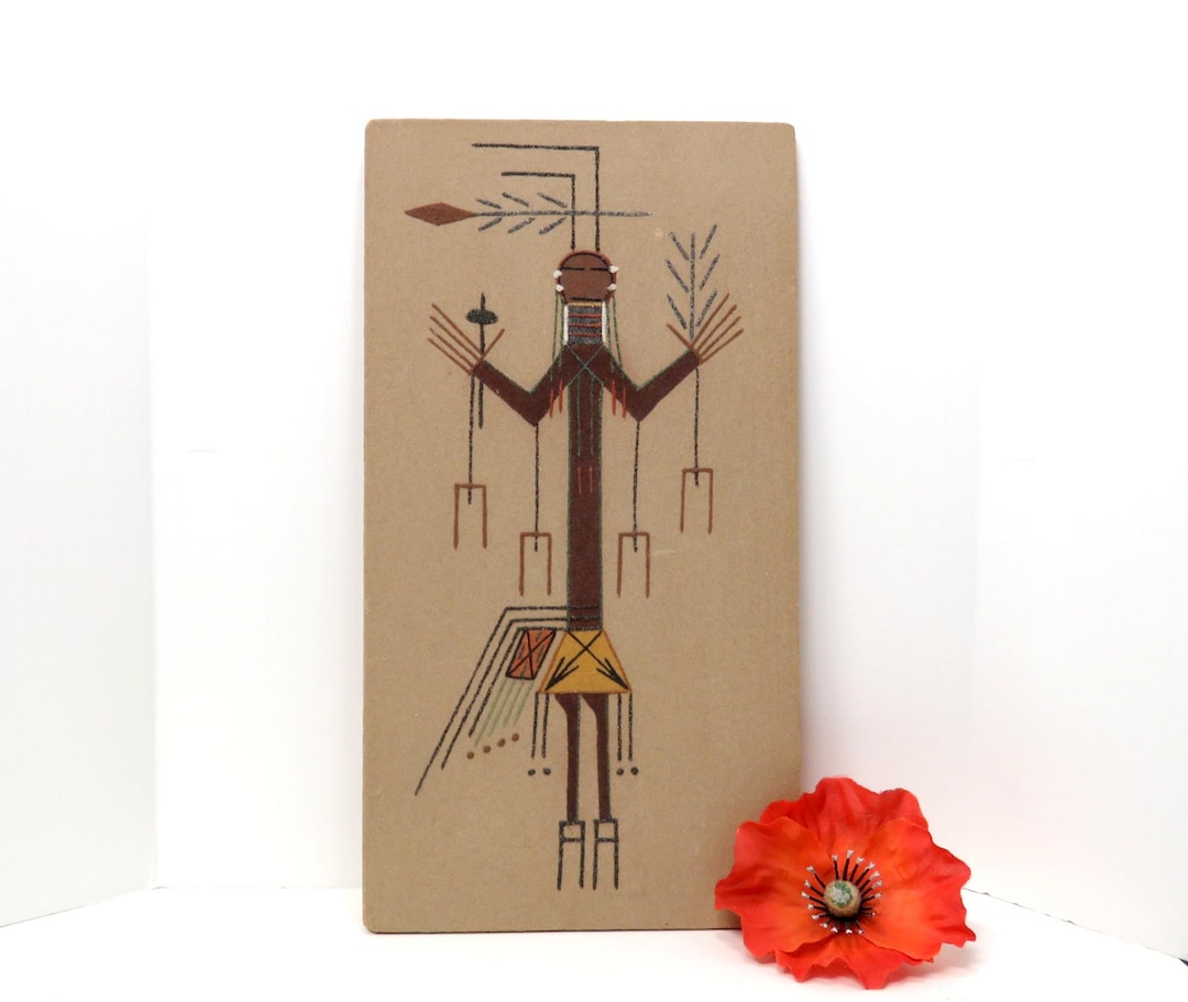 Vintage Southwest Art Sand Painting/ Navajo Yei Man / 13" X 7" Wall ...
