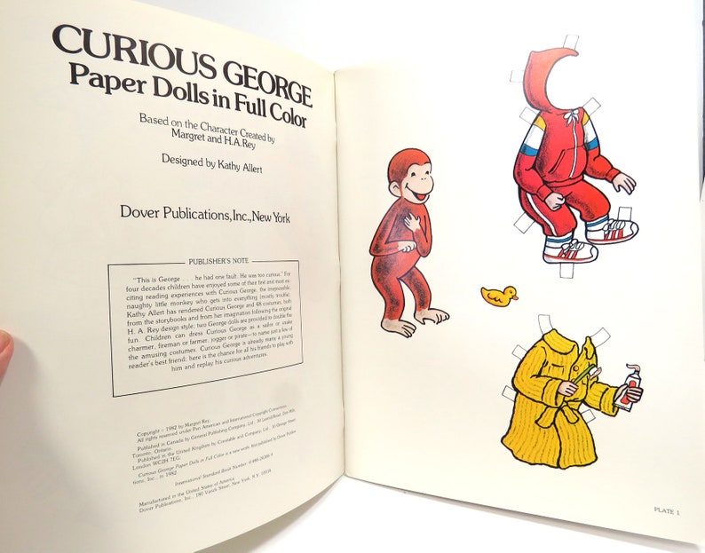 Curious George Paper Dolls Book / Vintage Uncut 1982 Dover - Etsy
