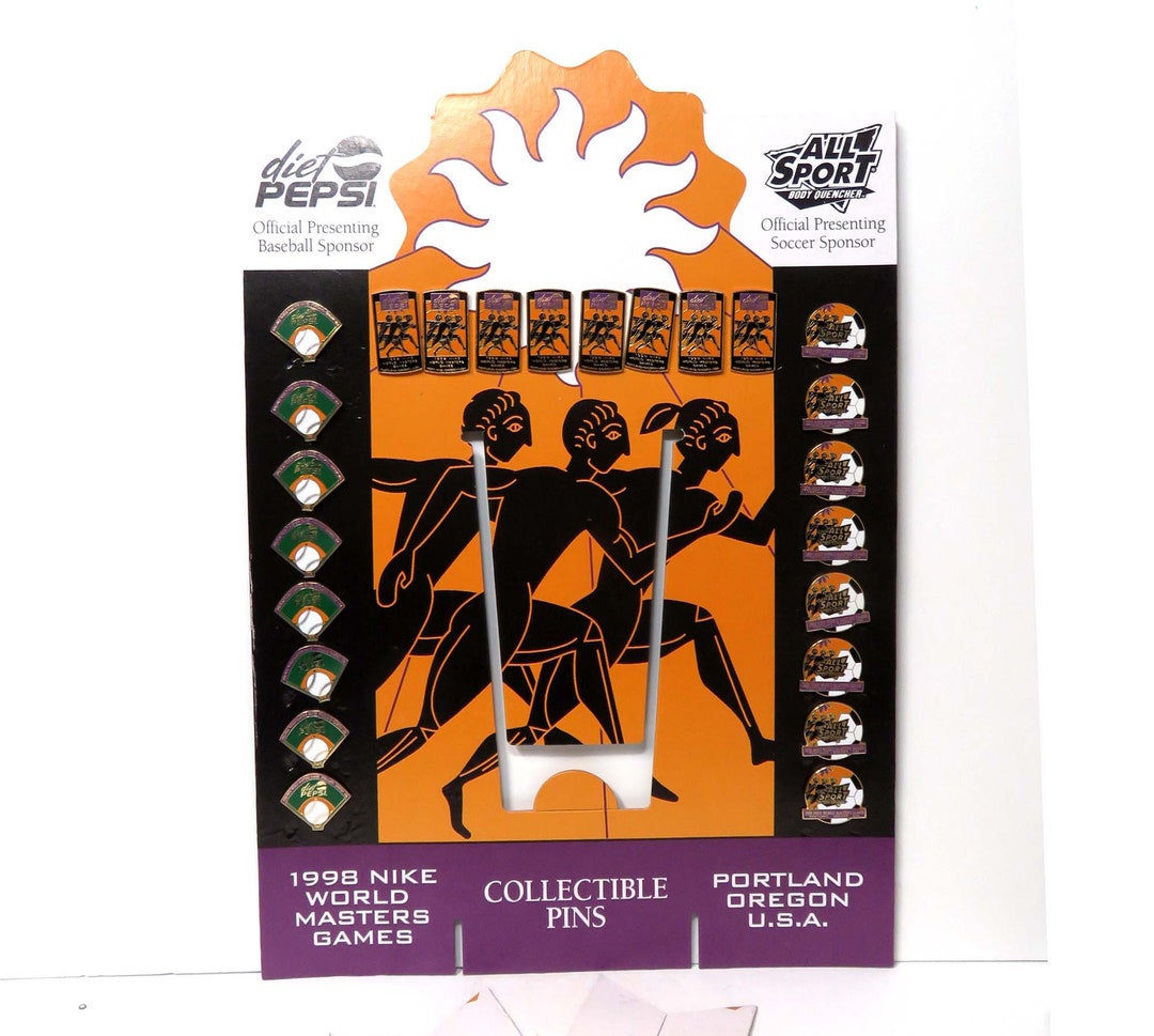 Nike 24 Collector Pins Store Display/ 1998 NIKE World Masters Games ...